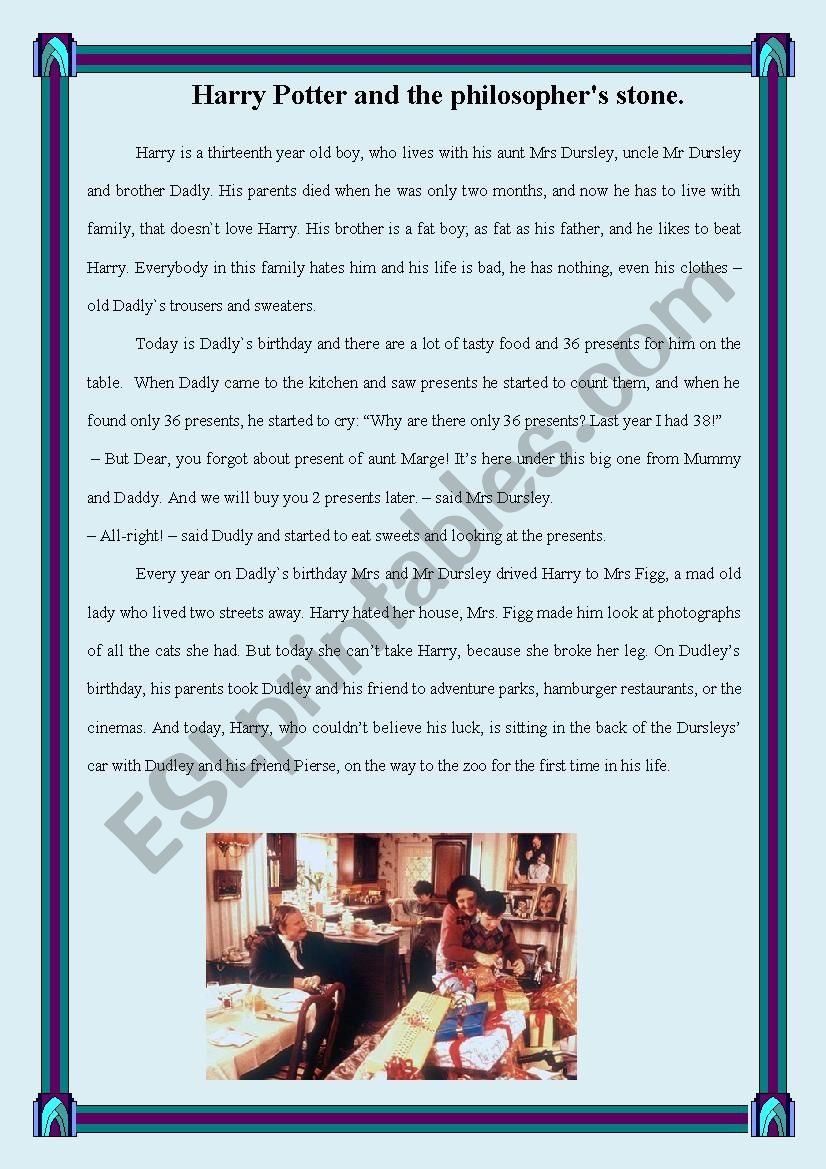 Harry Potter and the philosopher´s stone. Adapted! - ESL worksheet by ...