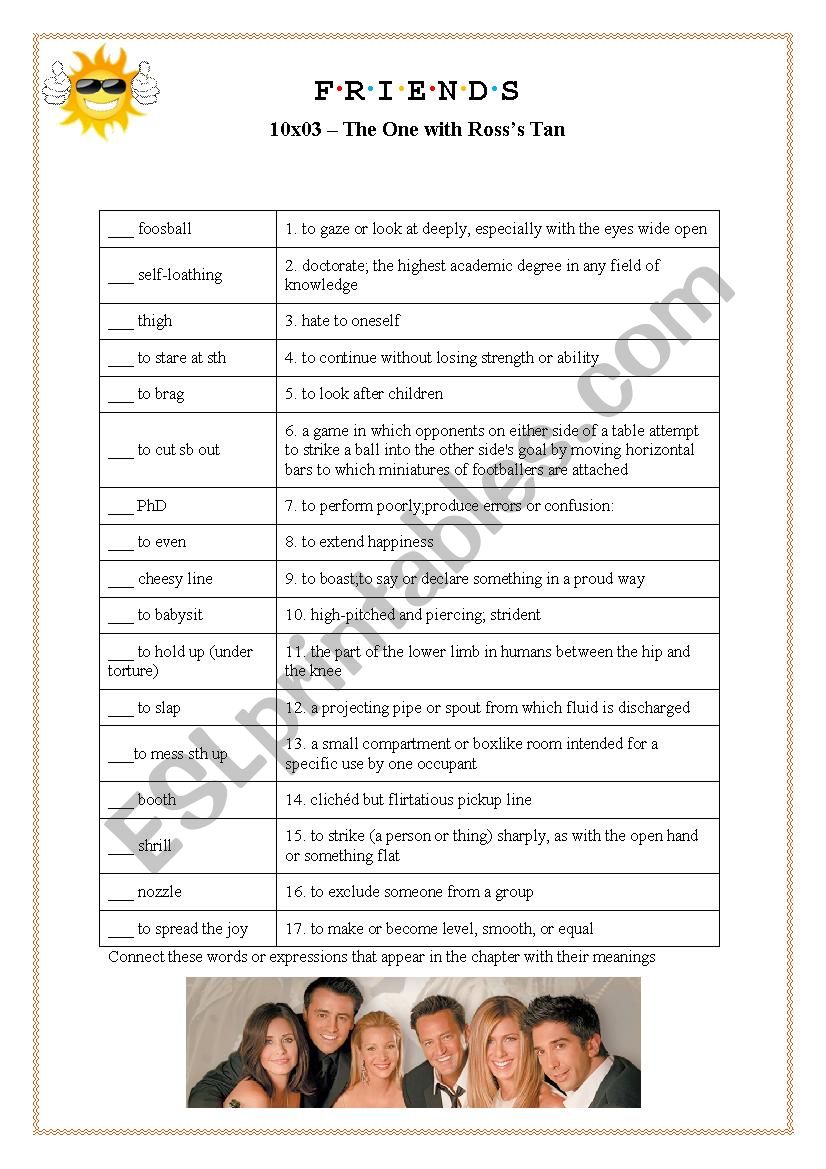 Friends 10x03 - The One with Ross´ Tan - ESL worksheet by uooo
