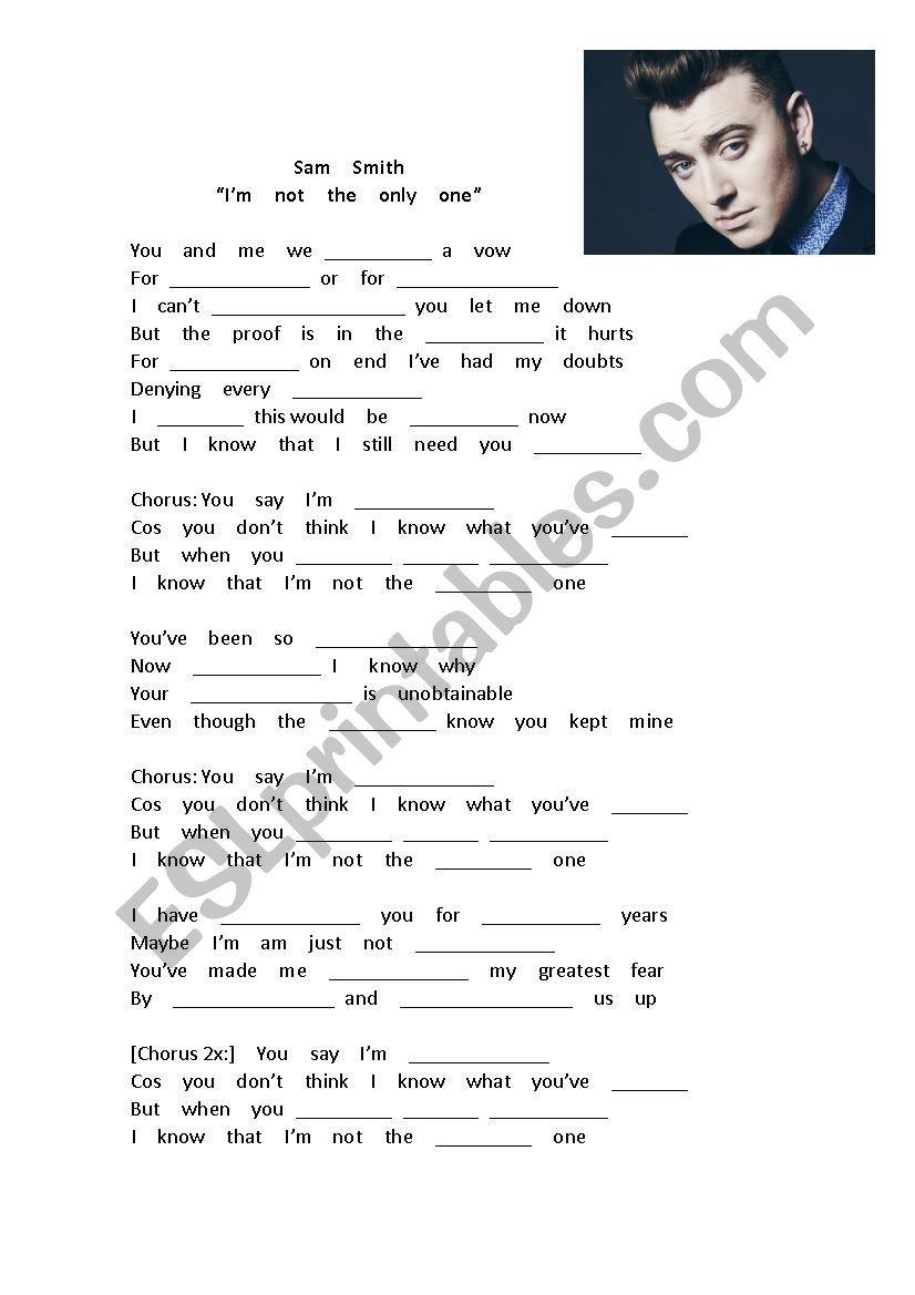 "I´m not the only one" by Sam Smith - ESL worksheet by supermatek