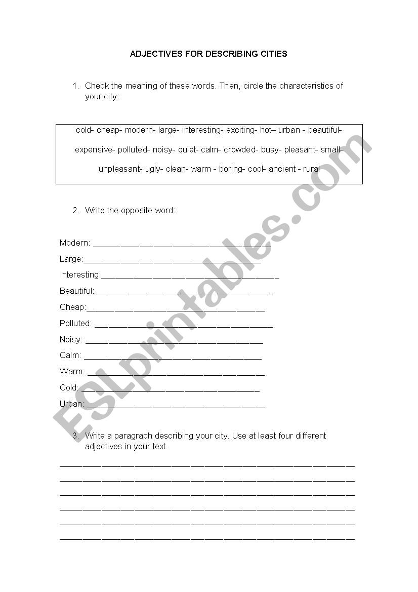 Adjectives Describing Cities Esl Worksheet By Andreia Vila