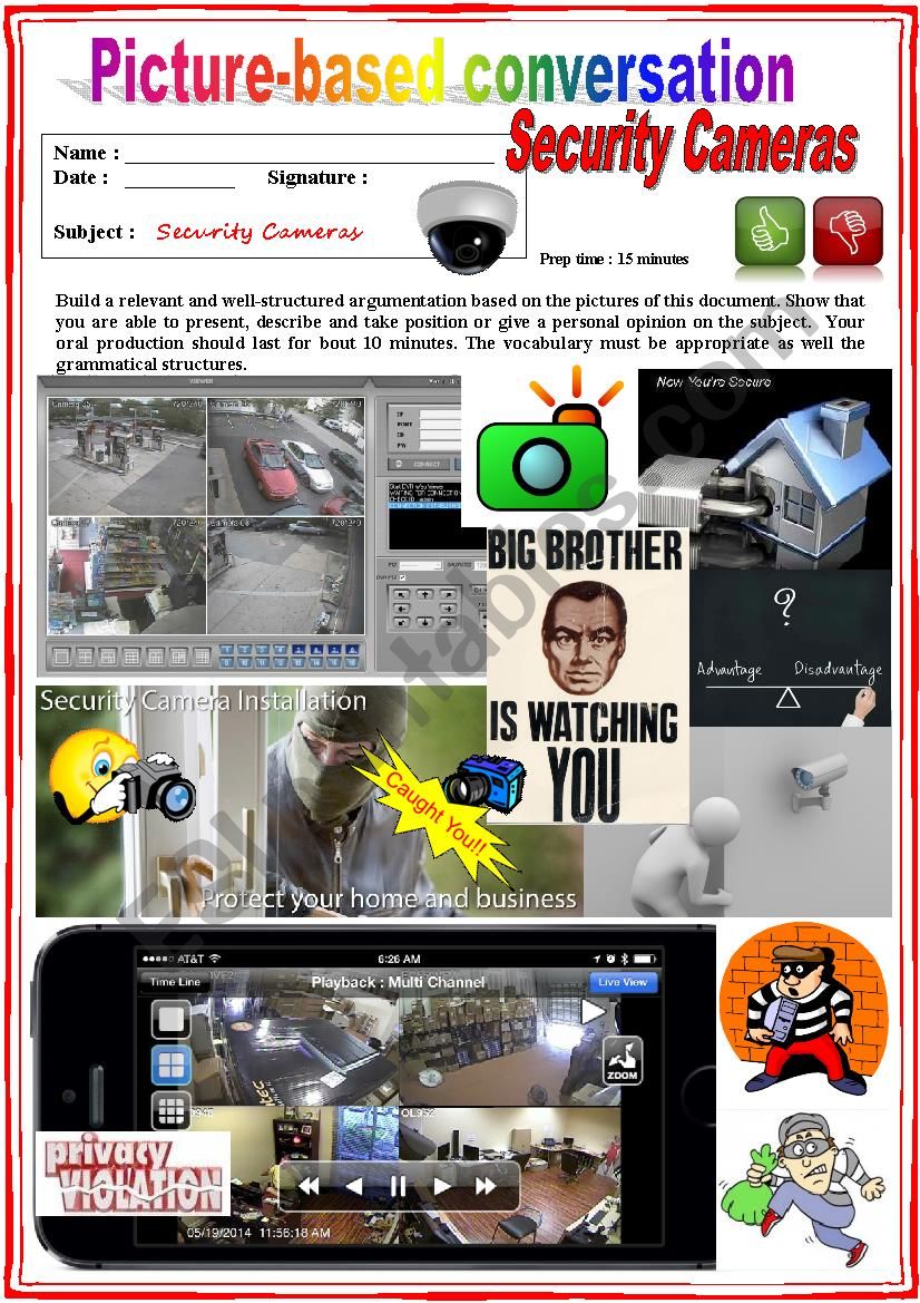 Picture based conversation. Security Cameras. (Debating) 35/… - ESL ...