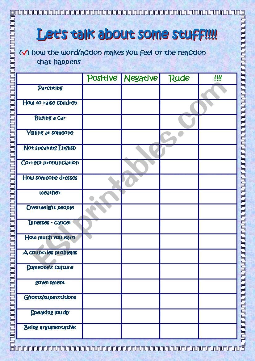 Let´s talk about some stuff!!! - ESL worksheet by debbie6