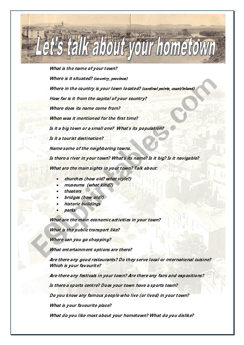 Let´s talk about your hometown! - ESL worksheet by scami
