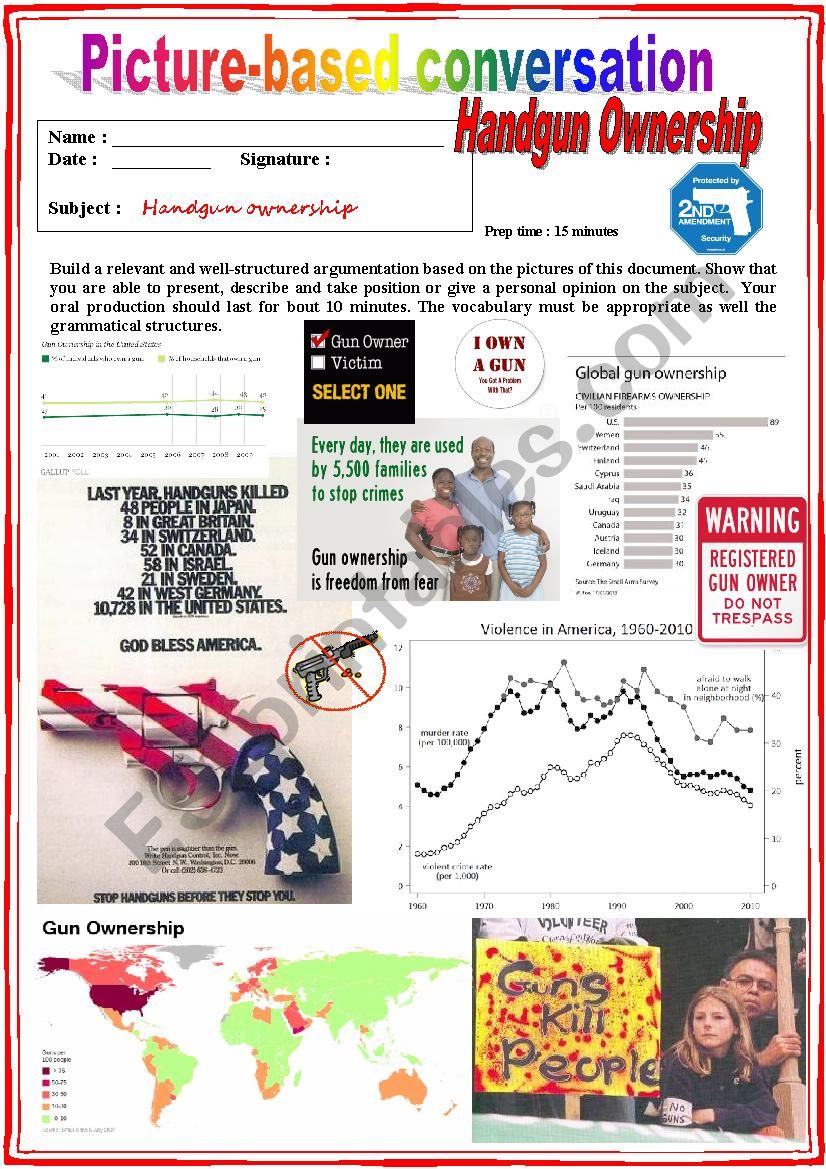 Picture based conversation. Handgun ownership. (Debating) 34/… - ESL ...