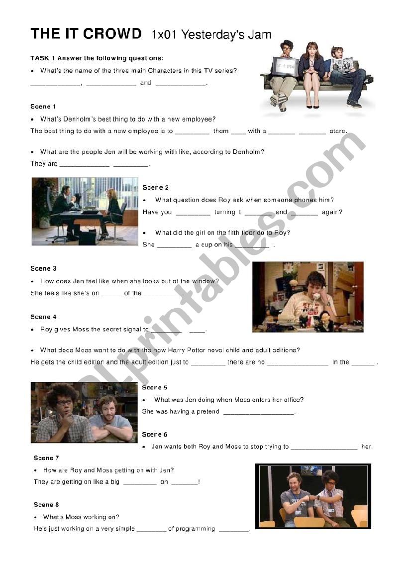 Exercises - The it crowd - 01x01 Yesterday´s Jam - ESL worksheet by ...