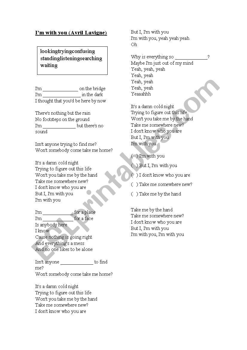 Song I´m with you - ESL worksheet by mel.antunes