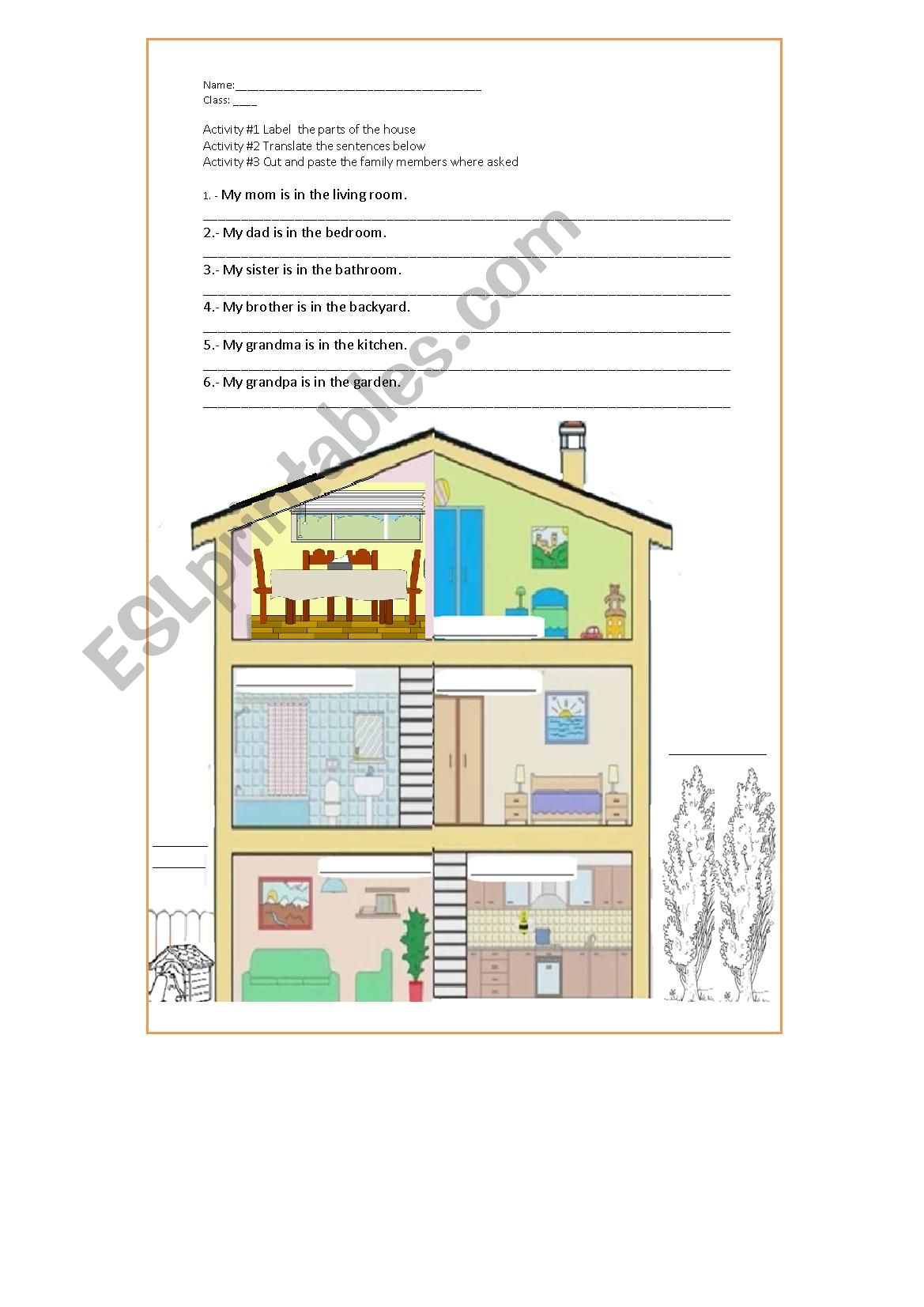 Parts of the house and Famlily members - ESL worksheet by maca.pazzz