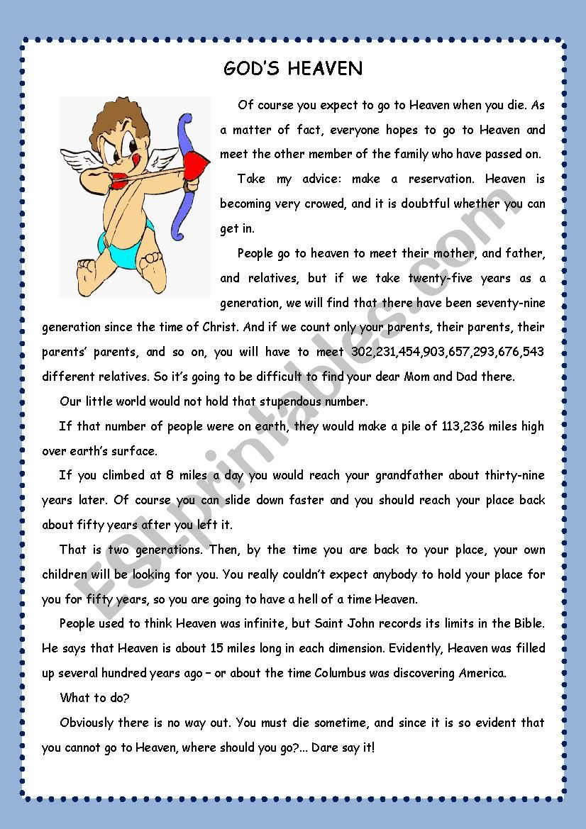 God´s Heaven - ESL worksheet by JanaPC