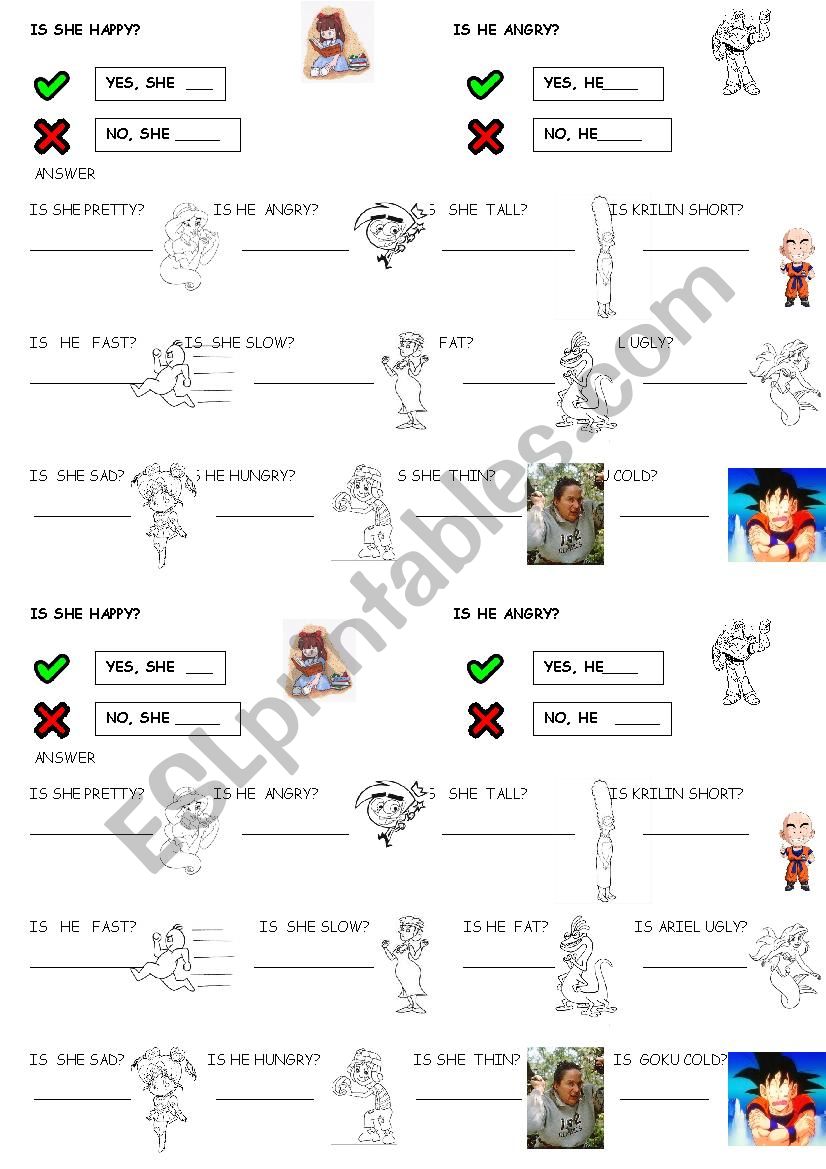 Yes, she is./ No, she isn´t. - Yes, he is./ No, he isn´t. - ESL ...