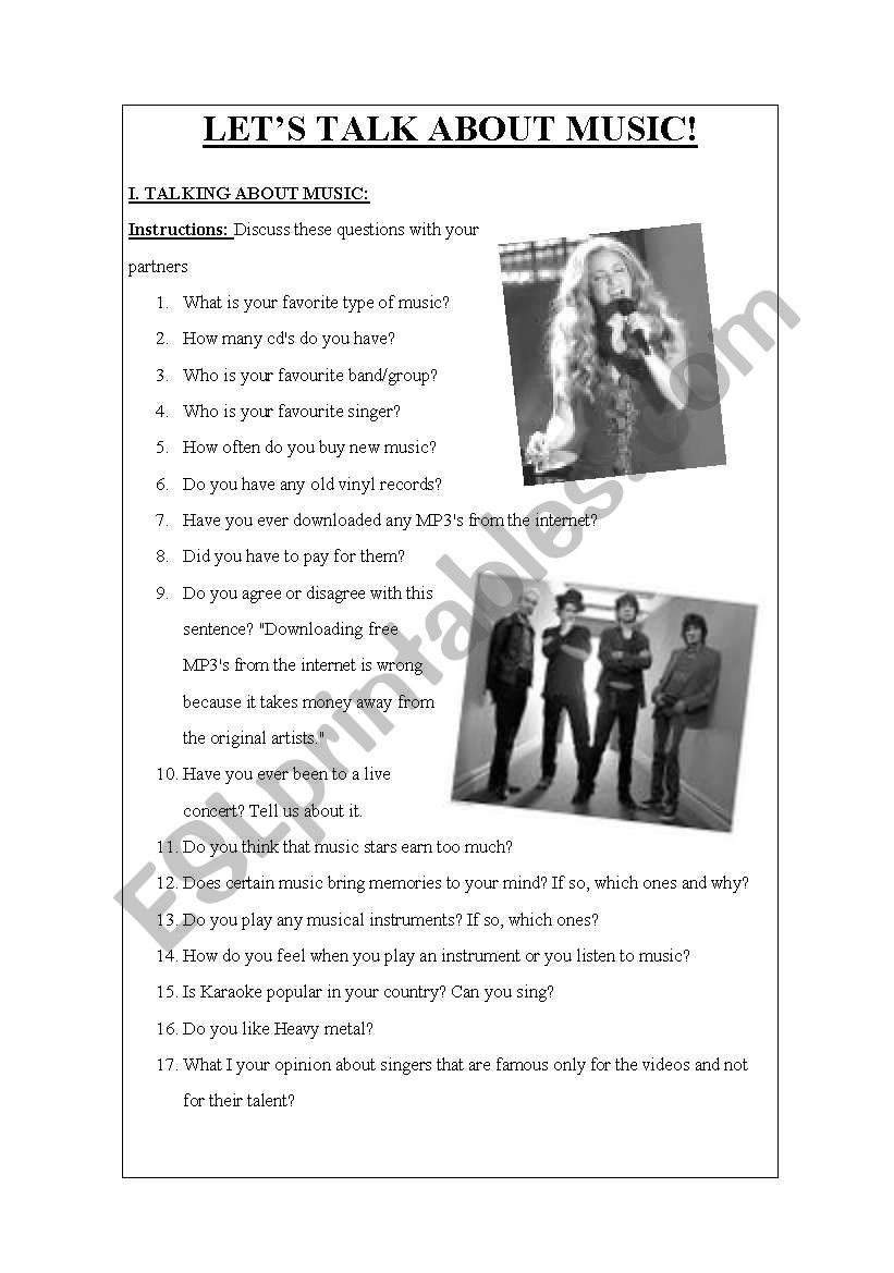 LET´S TALK ABOUT MUSIC! - ESL worksheet by omarengteacher