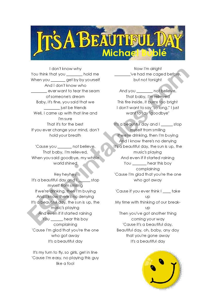 Song: Modals. It´s a beautful day by Michael Buble - ESL worksheet by ...
