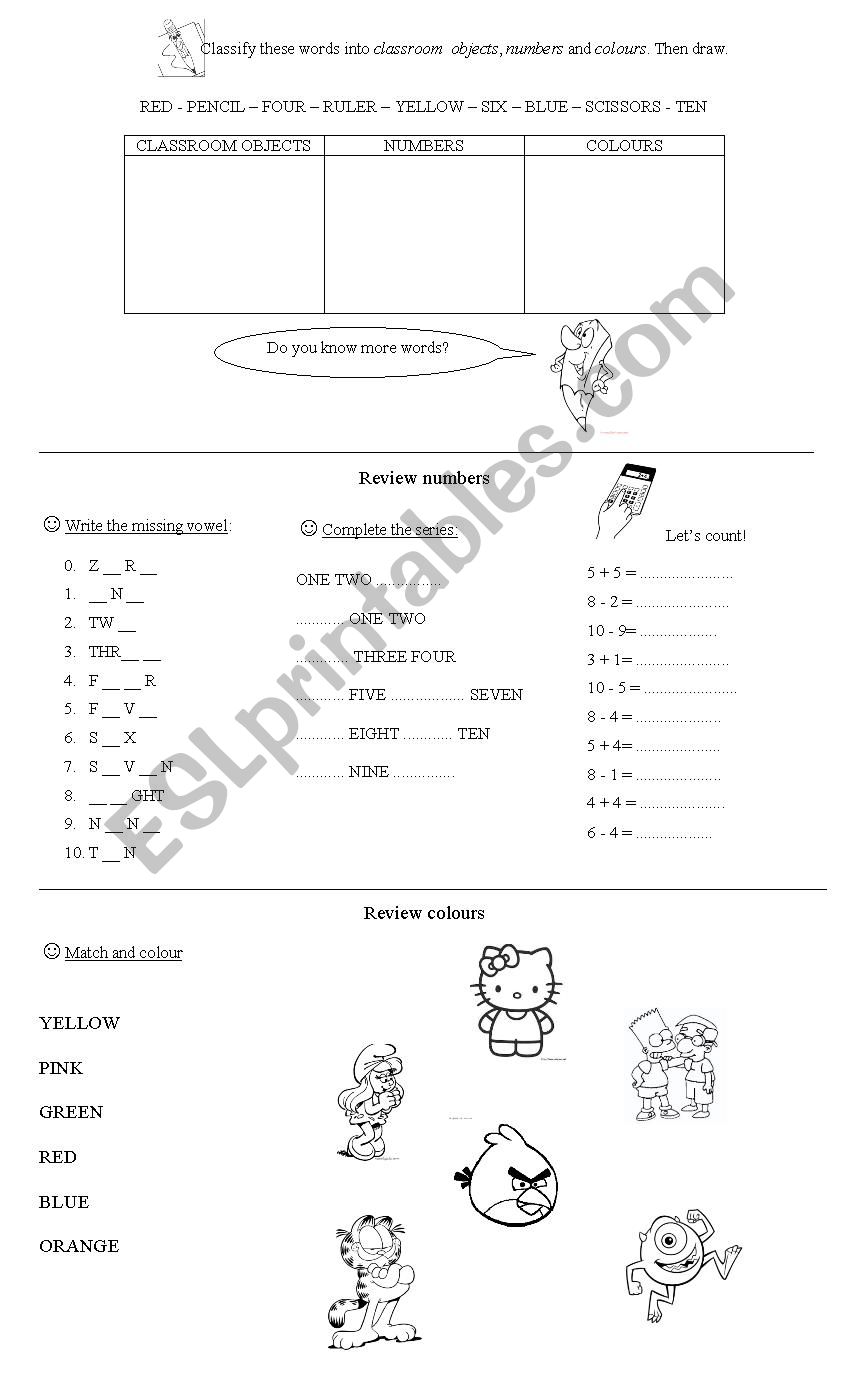 1º Classes - Review - ESL worksheet by Robema