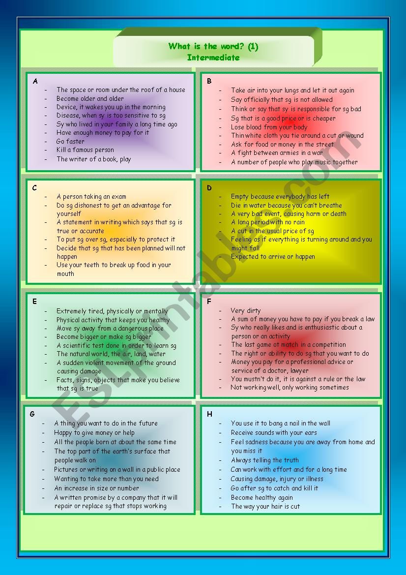 What´s the word? 1 (intermediate) - ESL worksheet by herika69