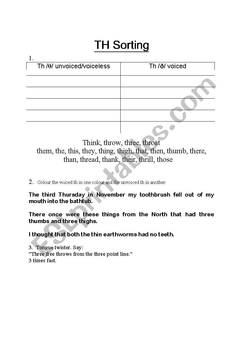 Â´ThÂ´ sounds: voiced and unvoiced - ESL worksheet by KatefromCanada