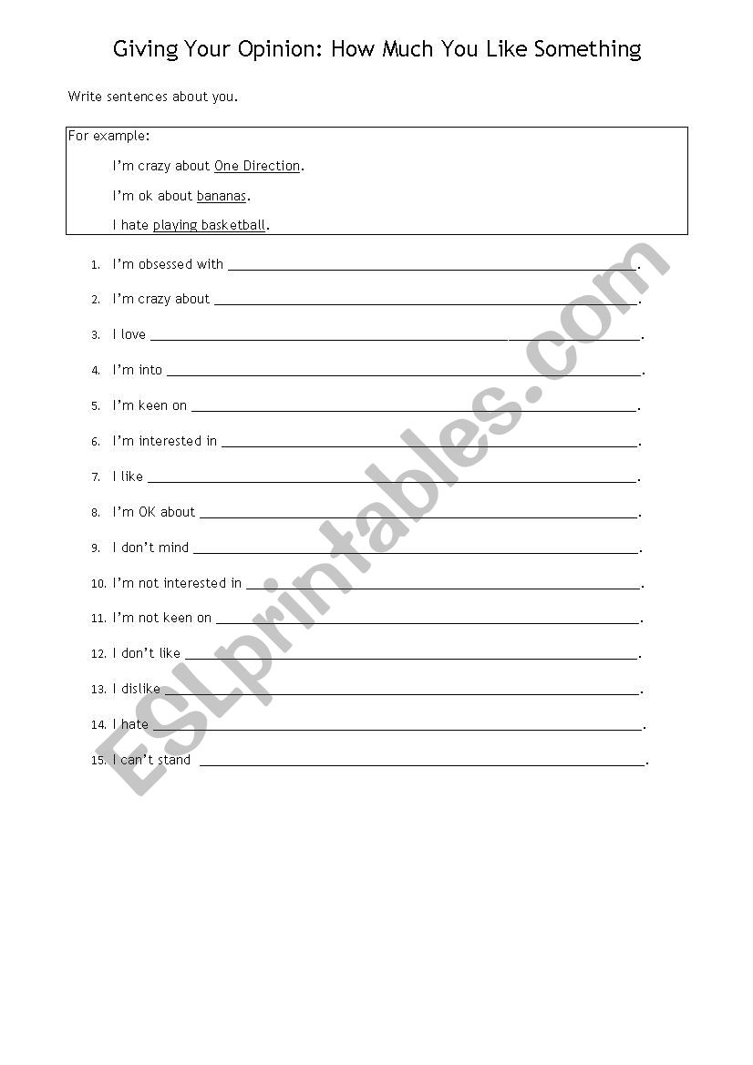 I´m crazy about - vocabulary for giving opinions / expressing interest ...