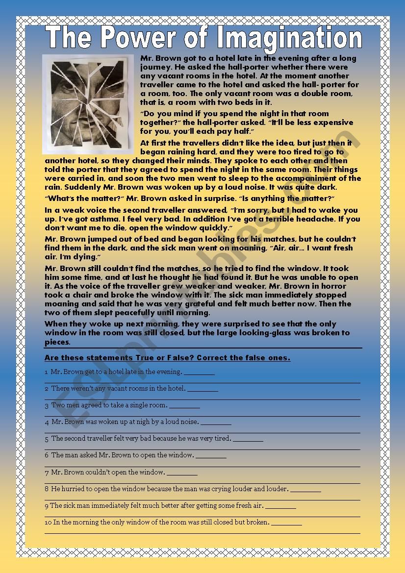 Reading Comprehension ´The Power of Imagination´ - ESL worksheet by kohai