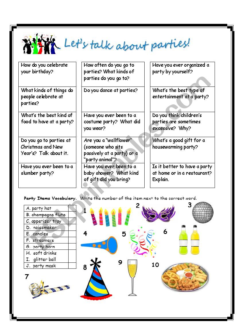 Let´s Talk about Parties - ESL worksheet by EstherLee76
