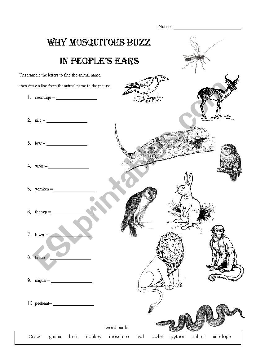 why mosquitoes buzz in peopleÂ´s ears - ESL worksheet by shacurington