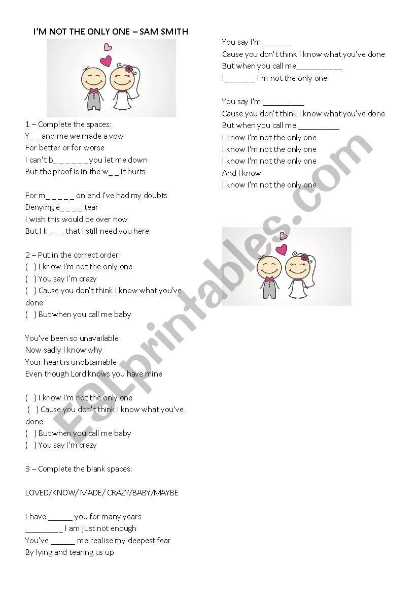 I´m not the only one - Sam Smith - ESL worksheet by teacherfer