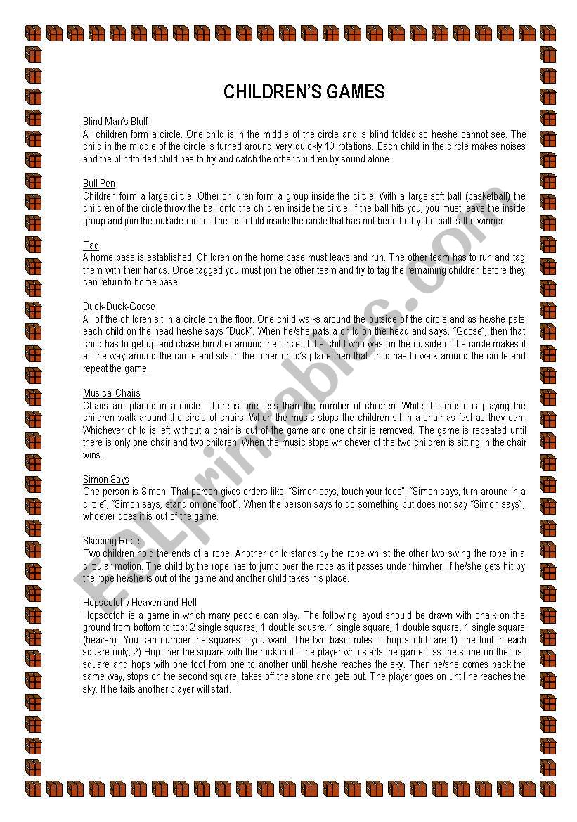 Children´s Game - ESL worksheet by Dini