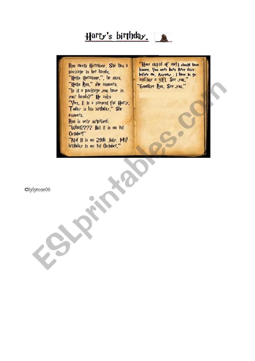 Harry´s birthday - ESL worksheet by lylyrose08