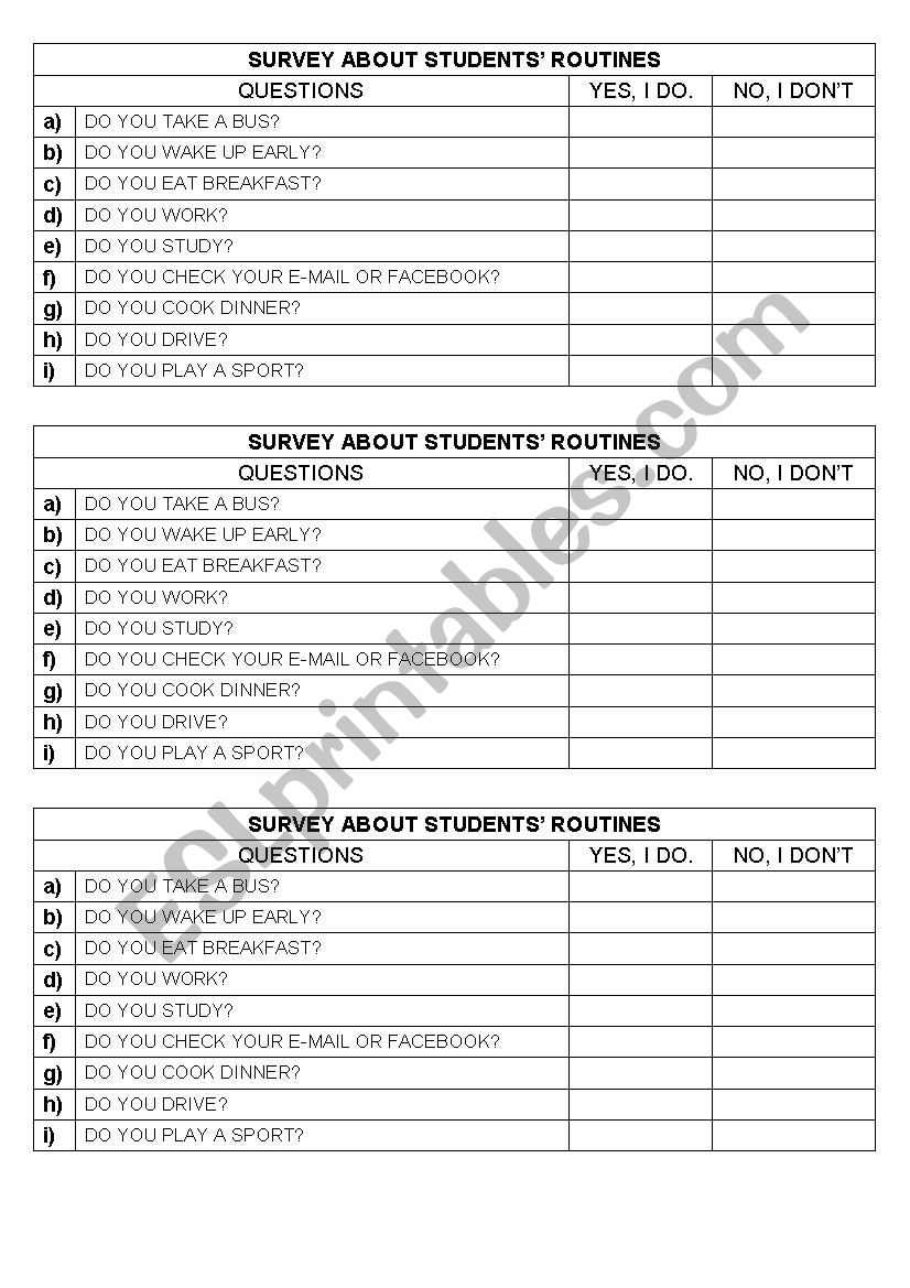 survey about classmates´ routines - ESL worksheet by Luluca