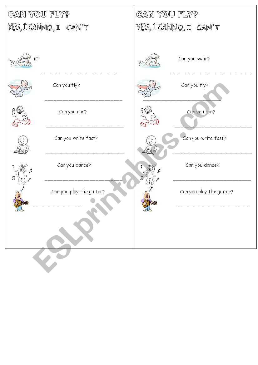 CAN/CANÂ´T -YES-NO QUESTIONS - ESL worksheet by Jiyani