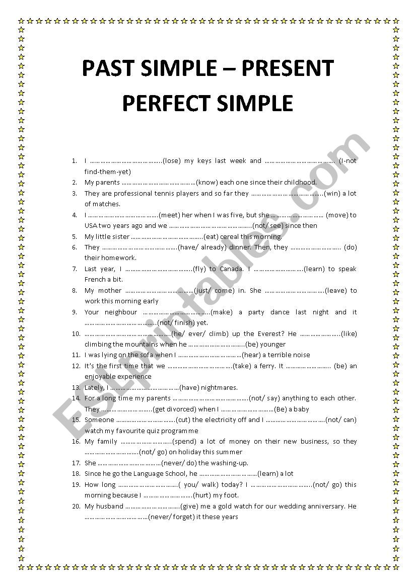 PAST SIMPLE - PRESENT PERFECT - ESL worksheet by quintipuce PAST SIMPLE - PRESENT PERFECT - ESL worksheet by quintipuce