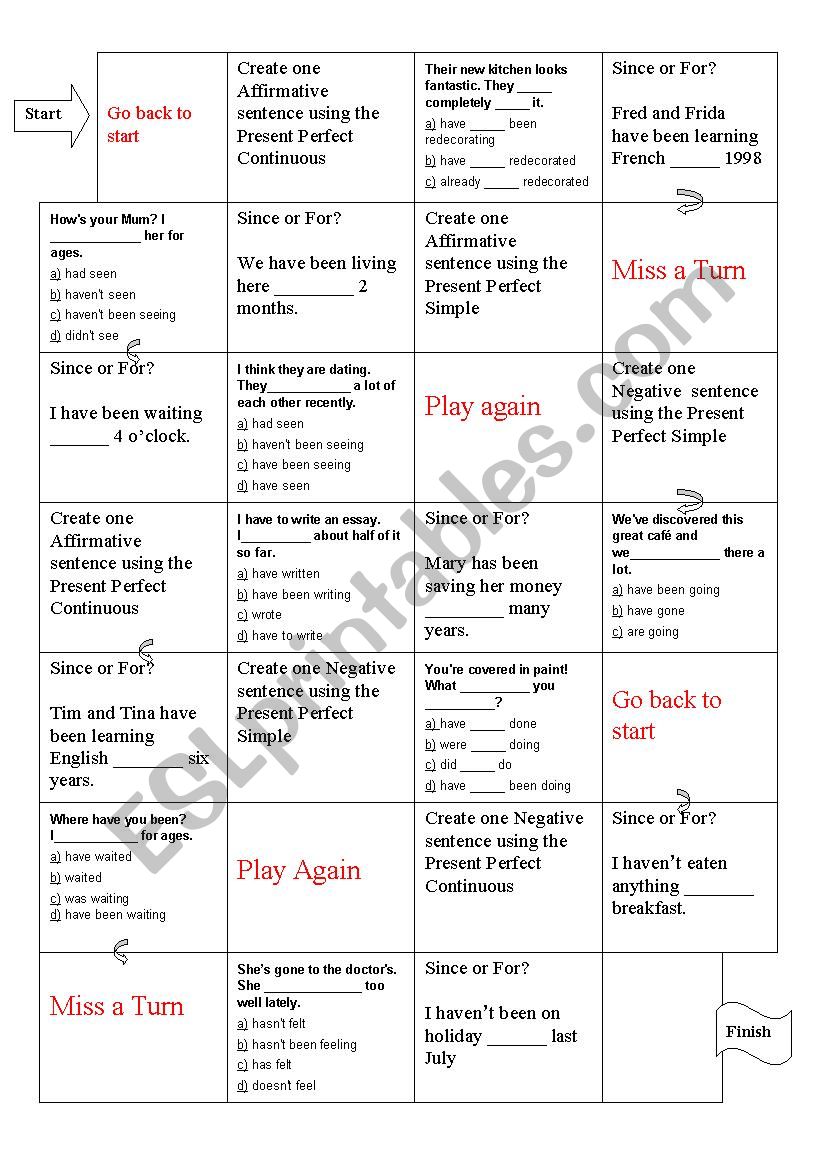 Present Perfect Simple And Present Perfect Continuous Board Game 