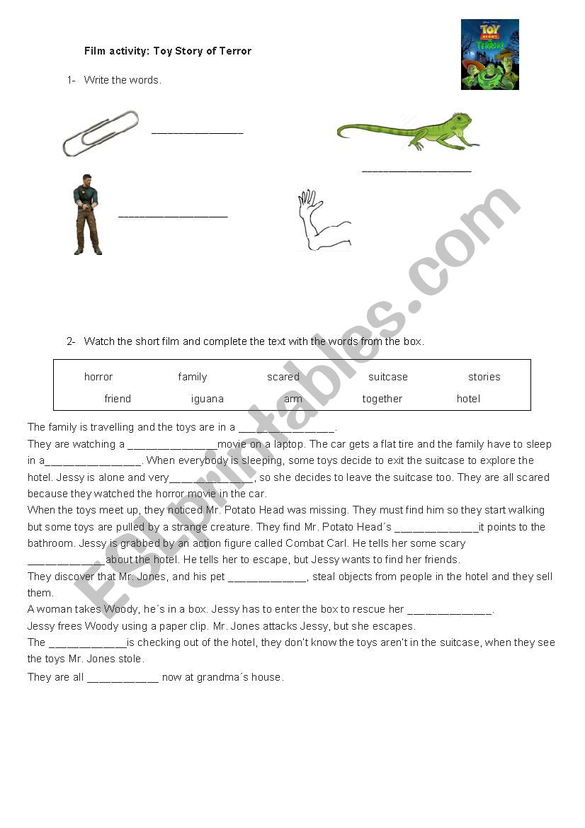 Film activity: Toy Story of Terror - ESL worksheet by karlasagitario