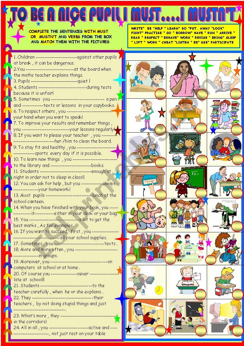 To be a nice pupil , I must.. I mustn´t - ESL worksheet by spied-d-aignel