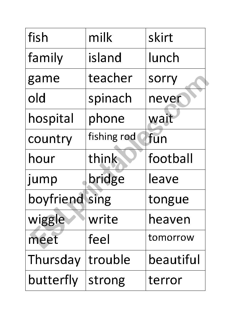 Medium Difficult Pictionary Words
