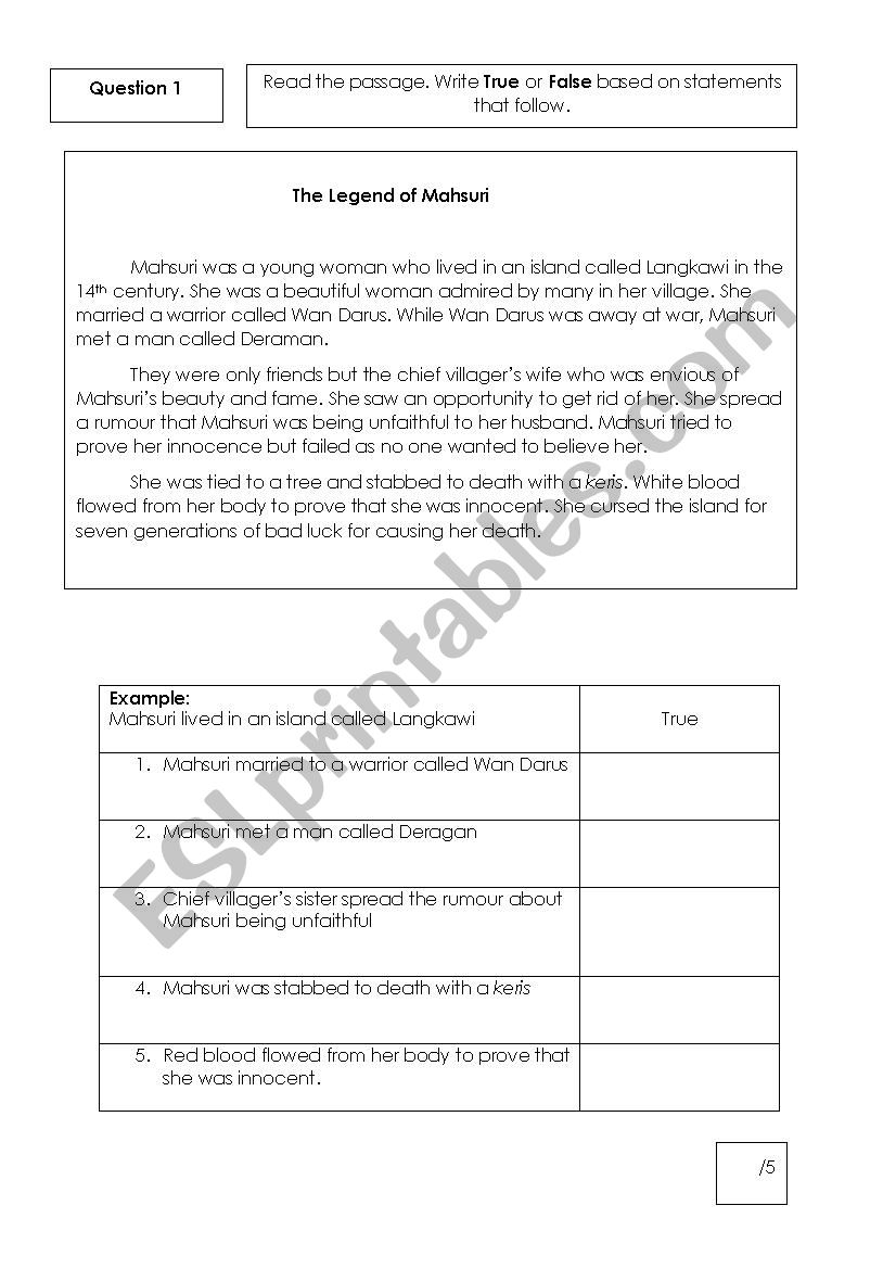 Reading Comprehension.Answer ´True´ or ´False´ - ESL worksheet by zaralissa