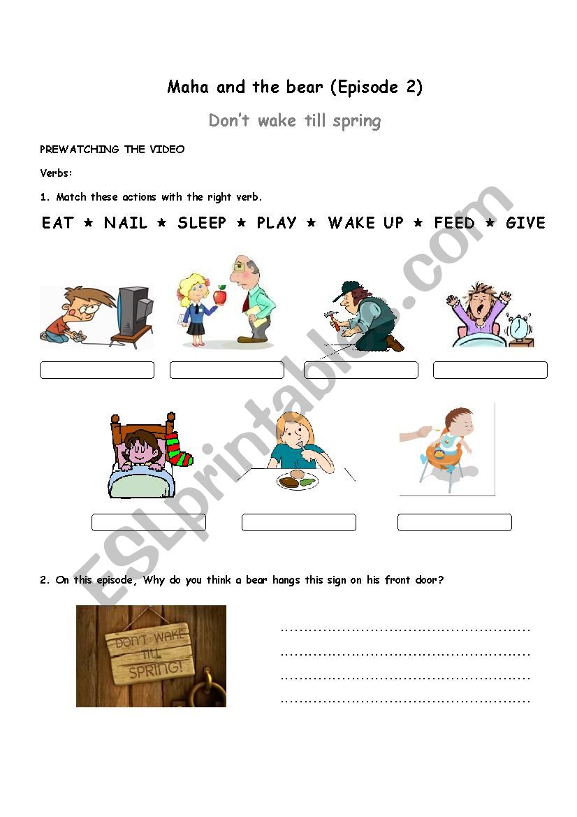 Masha and the bear- Episode 2 - Don´t wake till spring - ESL worksheet ...