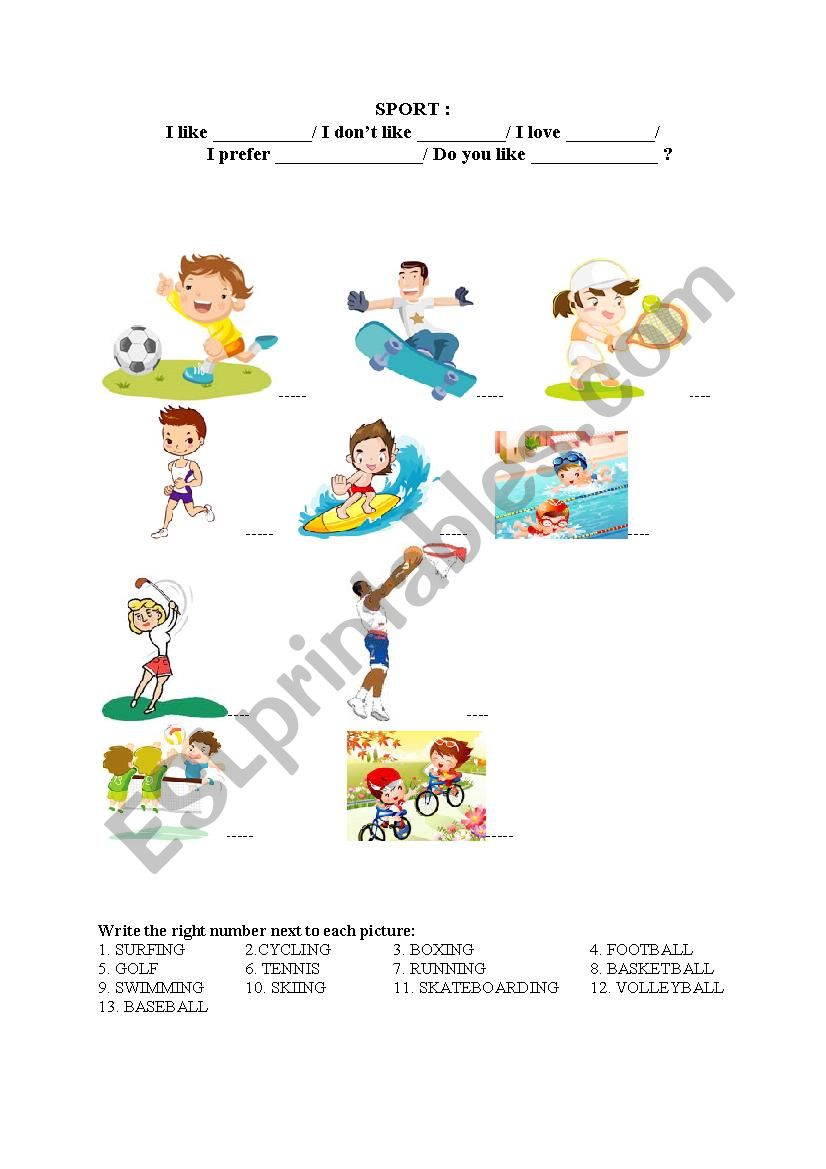 SPORTS - LIKE/DON´T LIKE - ESL worksheet by mjosgn