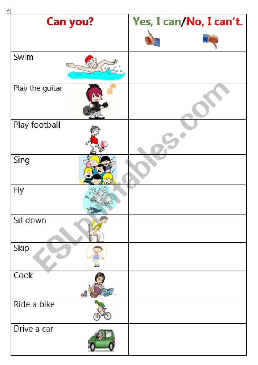 I can/I can´t simple worksheet. - ESL worksheet by Tony C
