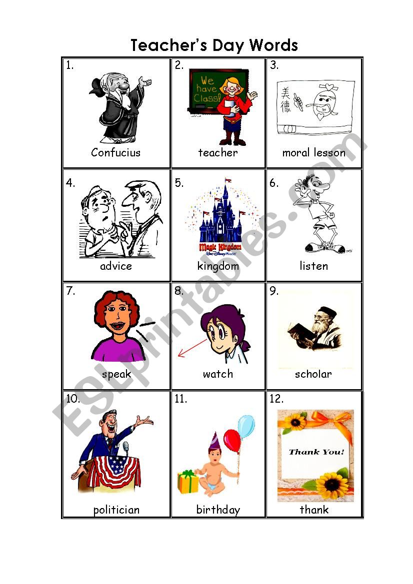 Teacher´s day words - ESL worksheet by MeiNung