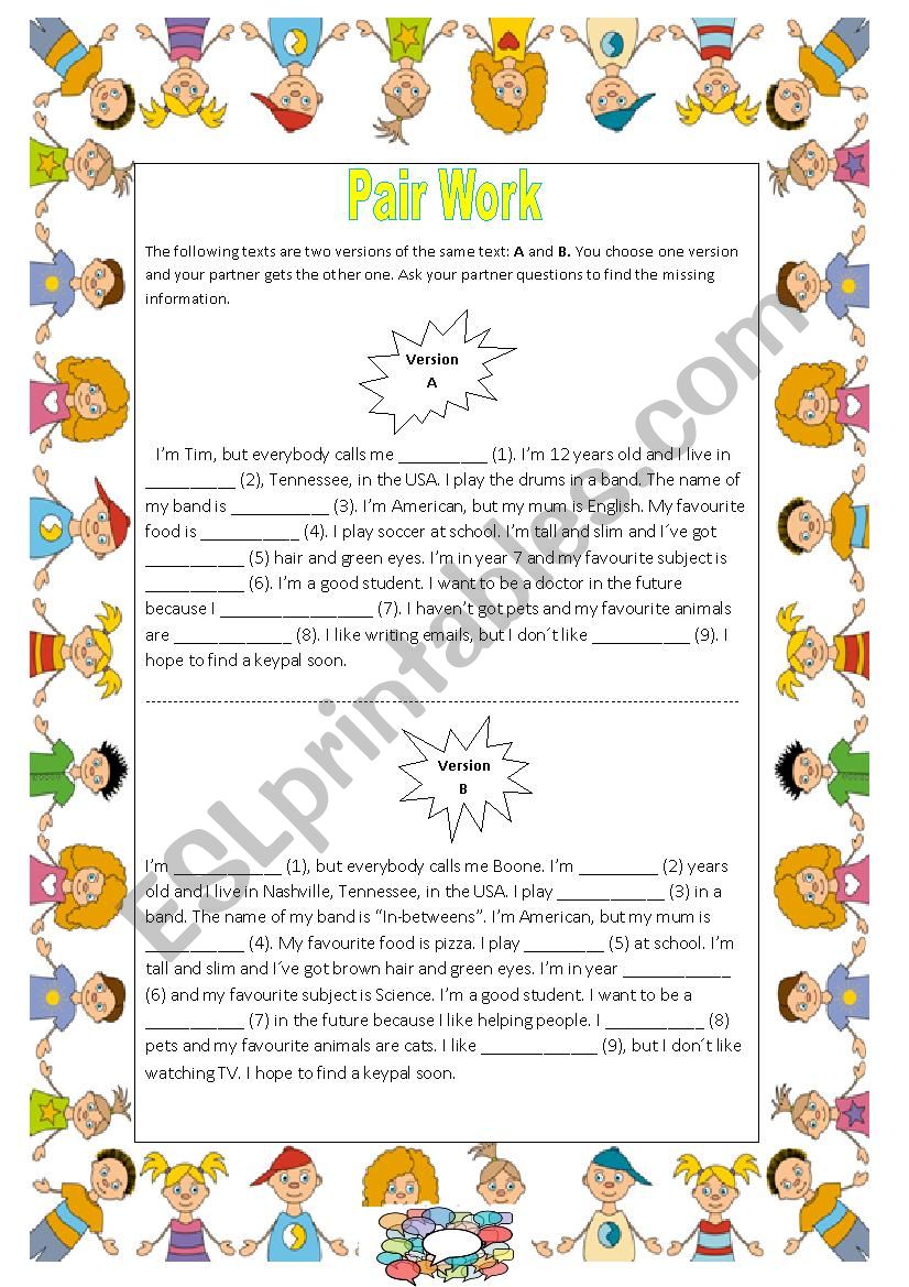 Pair work- Find your friend´s information - ESL worksheet by marta veiga