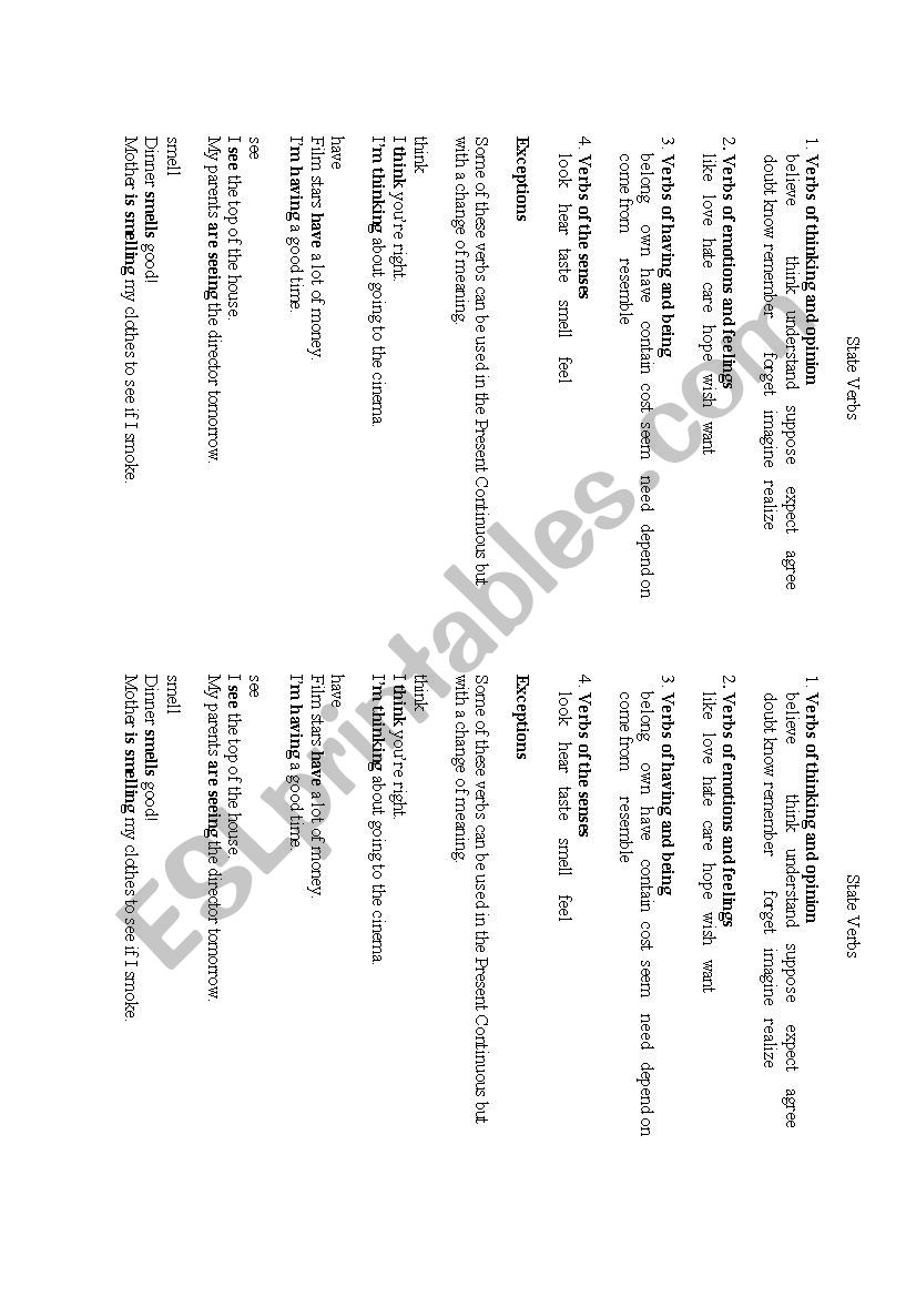 STATE VERBS for present simple - ESL worksheet by afireinnight