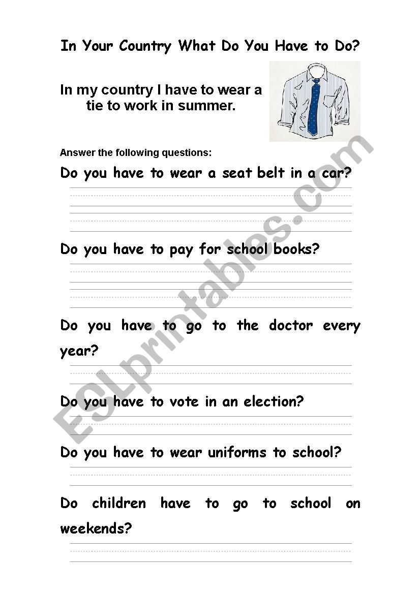 Obligation - Have to/DonÂ´t have to - ESL worksheet by ittybond