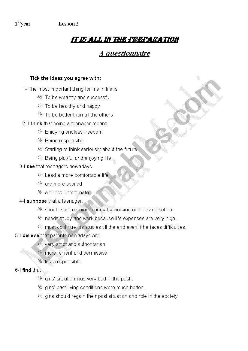 it´s all in the preparation - ESL worksheet by sonitto