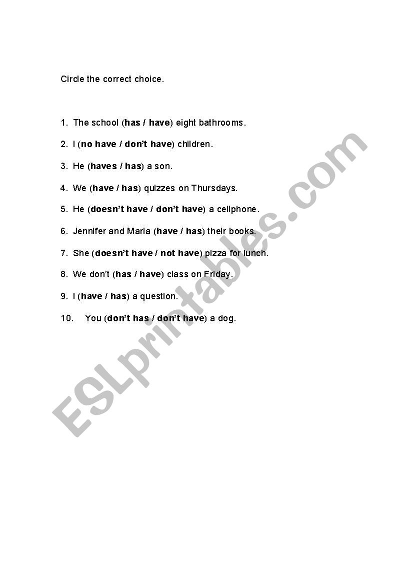 Have Don´t Have Worksheet - ESL worksheet by mcmiller