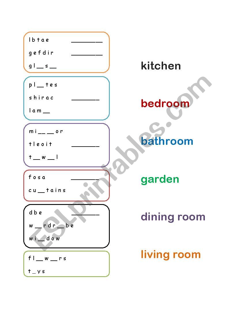 Objects of the house and rooms - ESL worksheet by evatorrijos