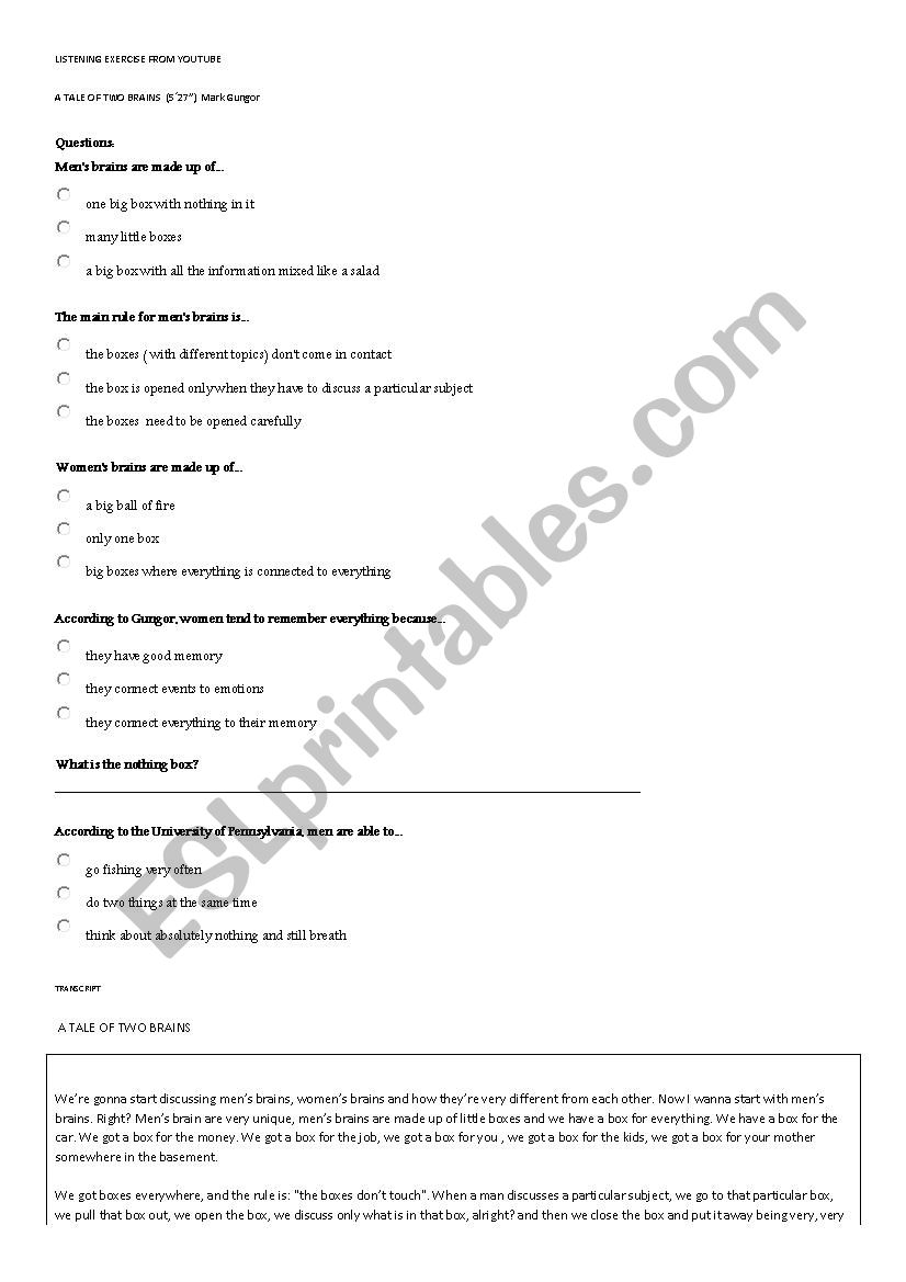 men vs women - ESL worksheet by nesin67