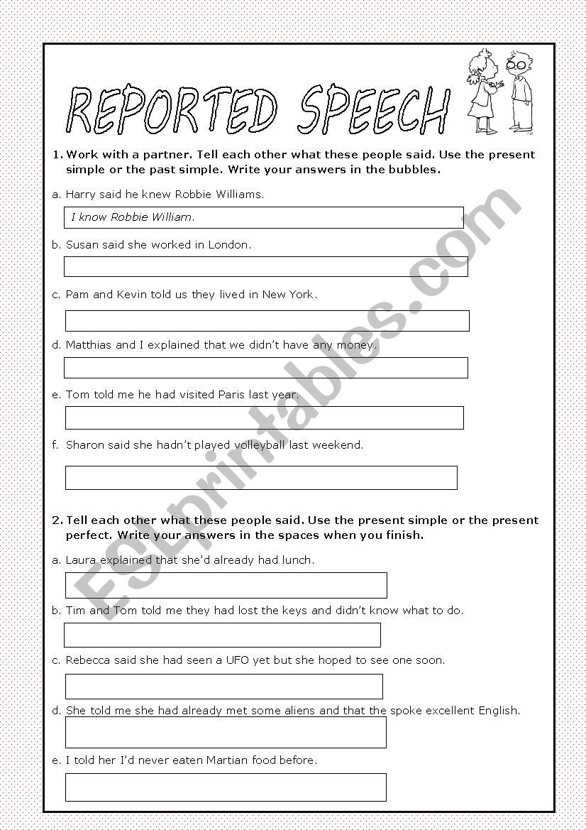 ´REPORTED SPEECH´ PRACTICE - ESL worksheet by Jessisun