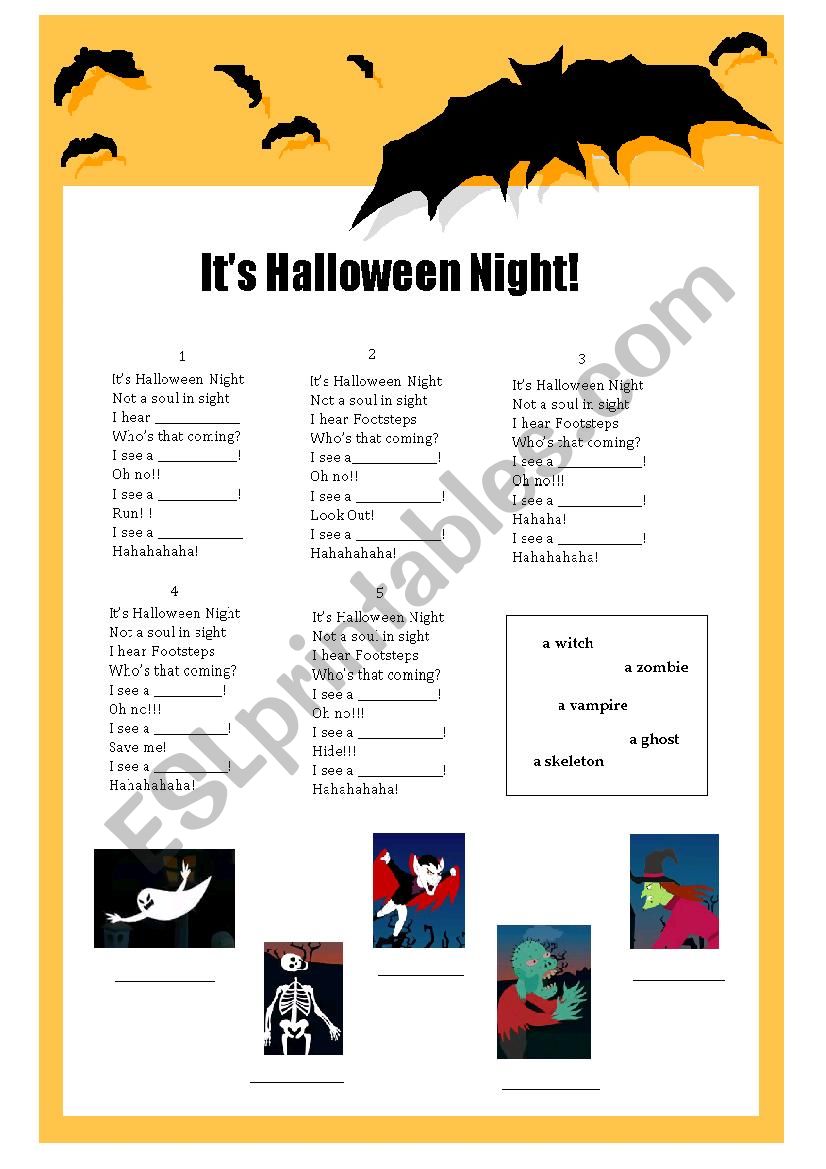 It´s halloween night song - ESL worksheet by julie.mo