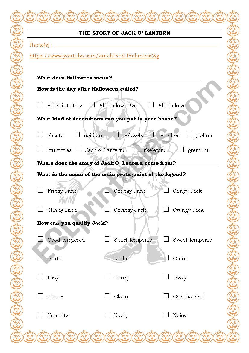 Listening : The Story of Jack O´ Lantern - ESL worksheet by yayabird