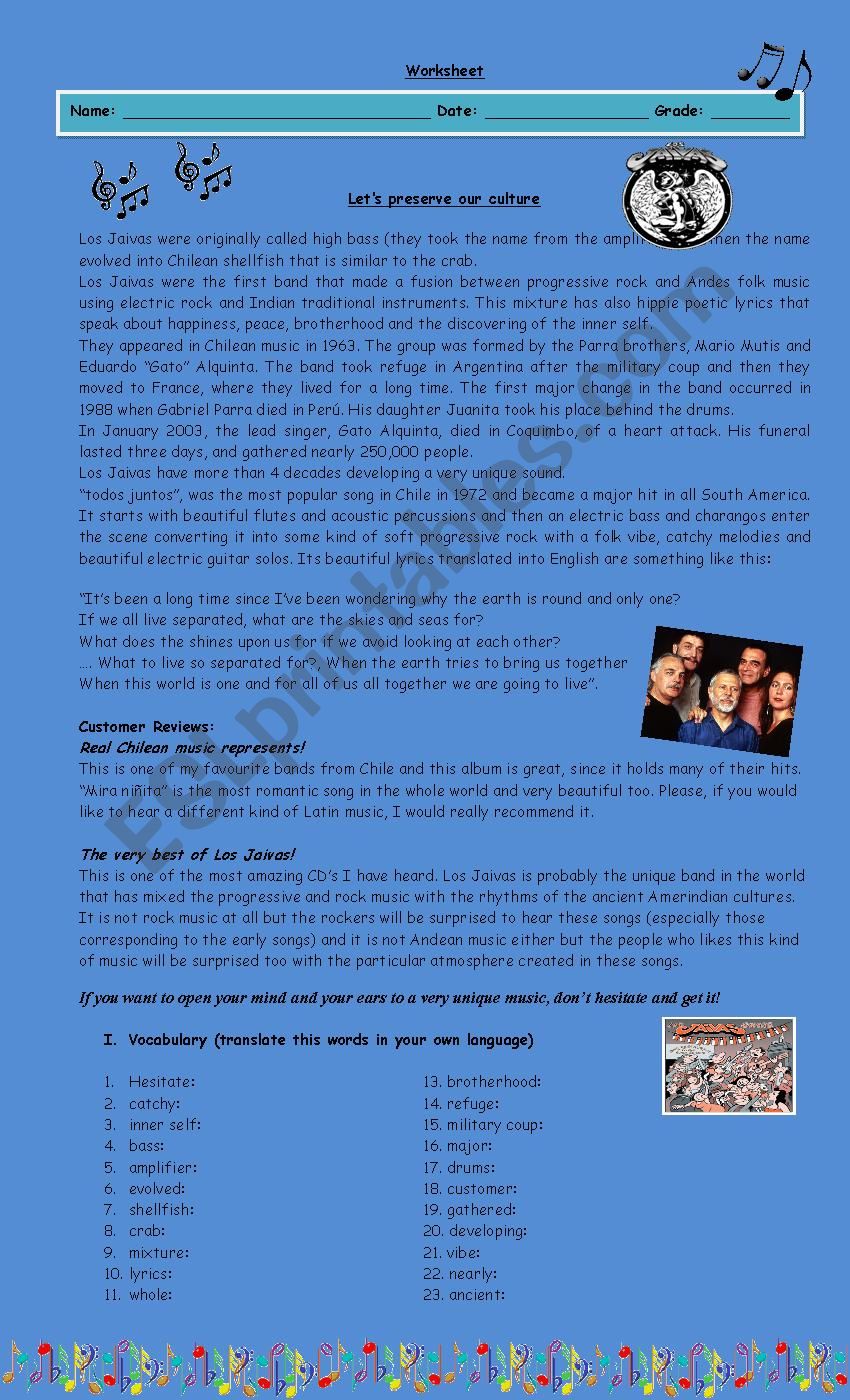Let´s preserve our culture - ESL worksheet by debita