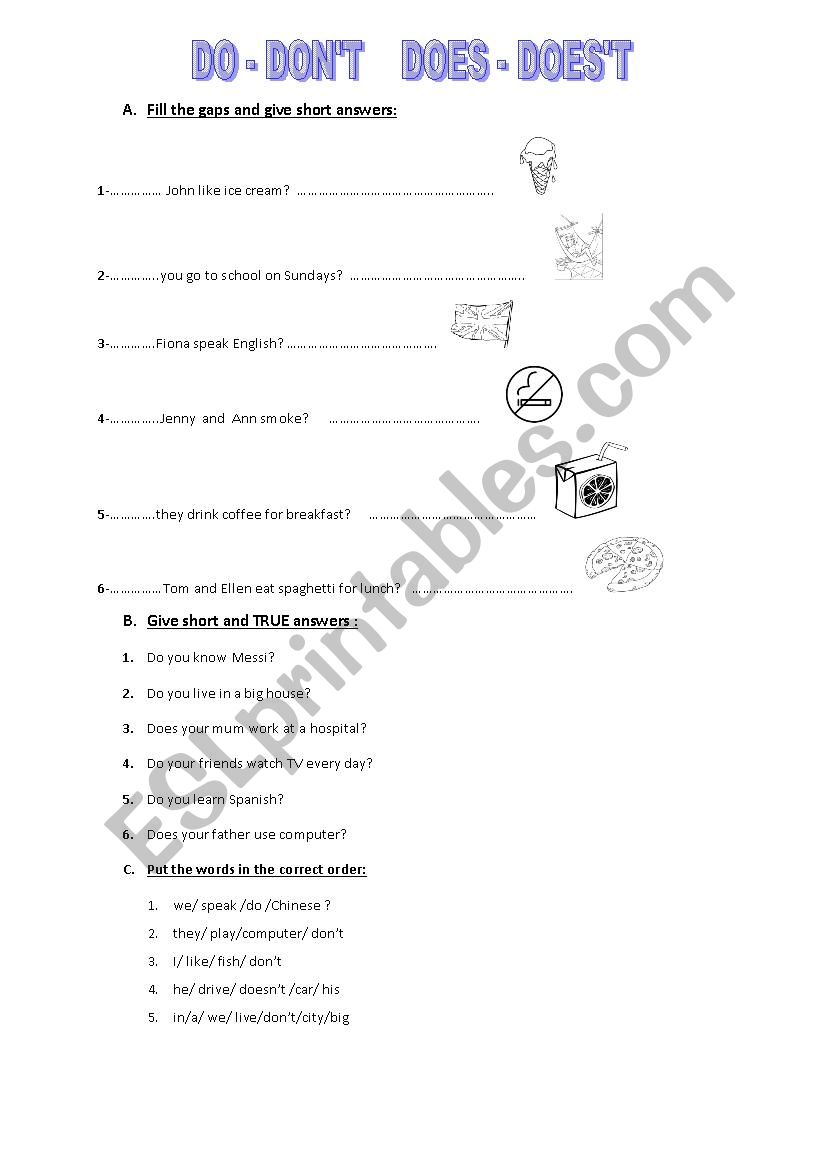 Do - don´t does- doesn´t - ESL worksheet by moni116