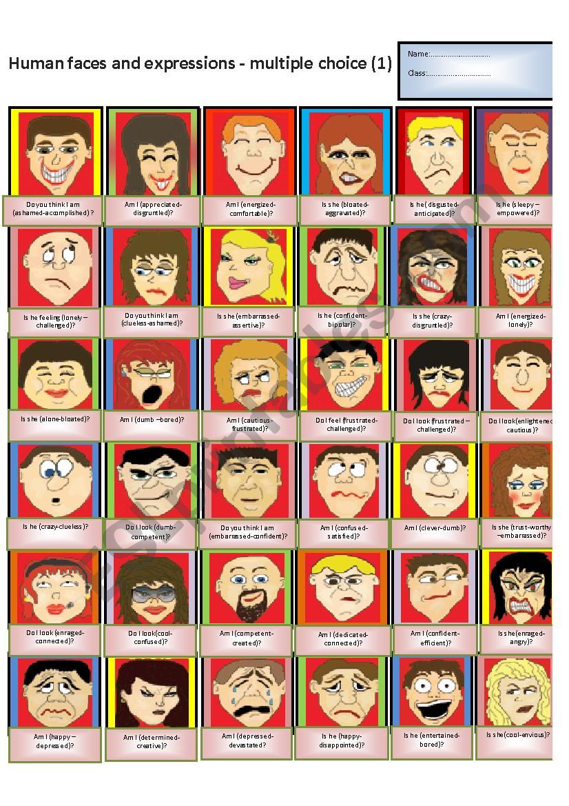 Human facesÂ´expressions - Multiple choice - part (1) - ESL worksheet ...